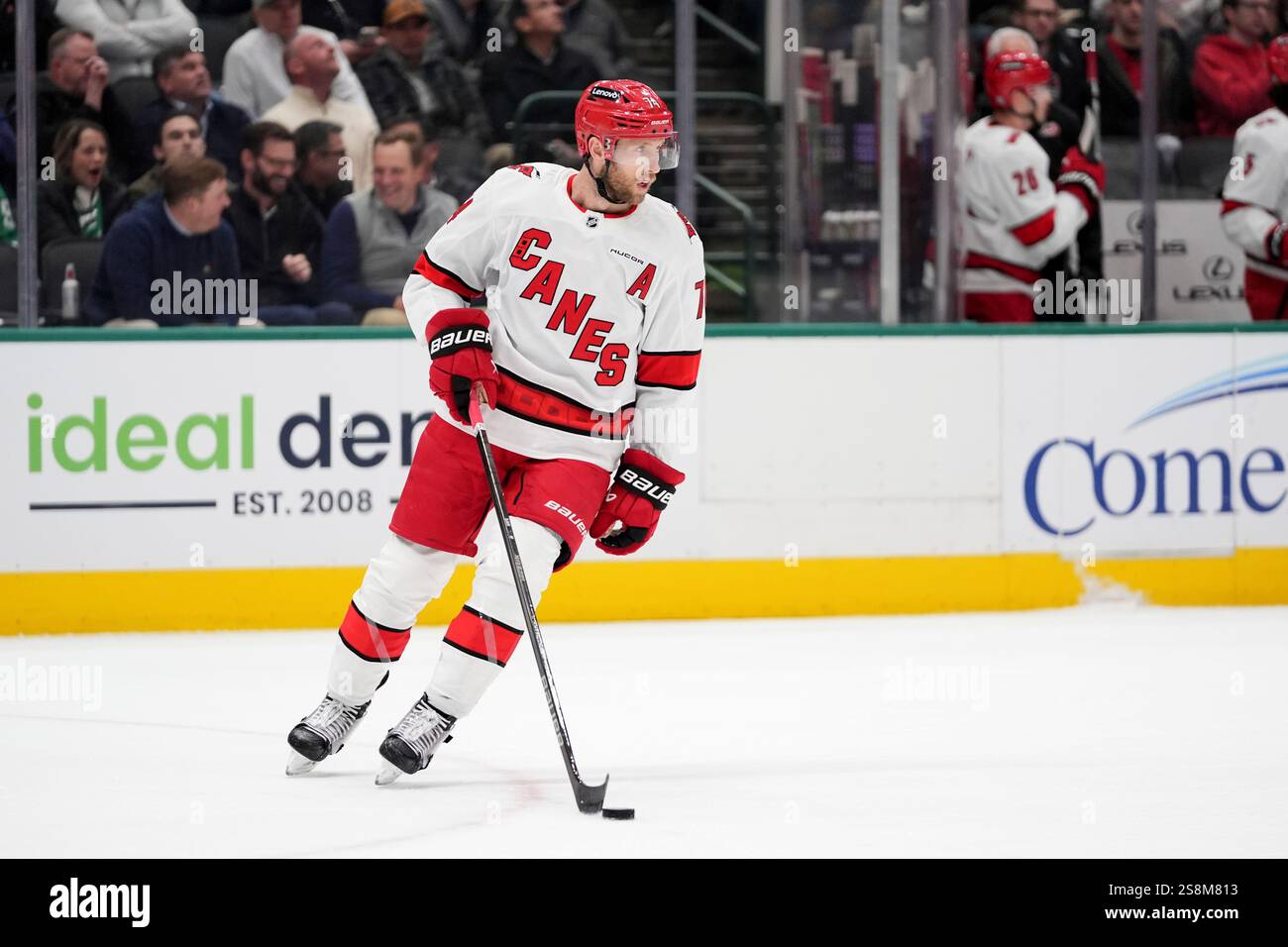 Carolina Hurricanes defenseman Jaccob Slavin handles the puck during an ...