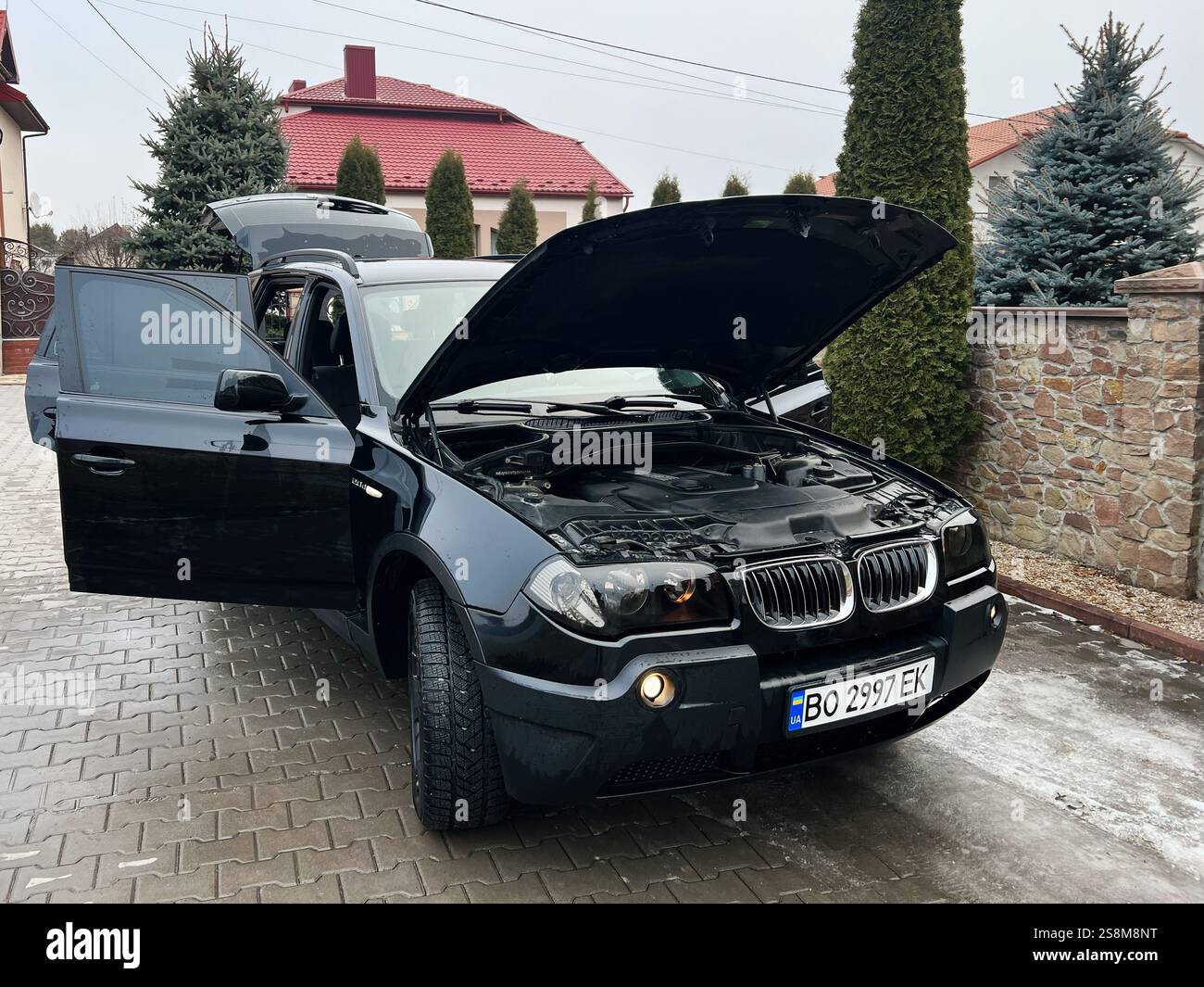 Kyiv, Ukraine - January 22, 2025: A modern black BMW X3 car with an ...