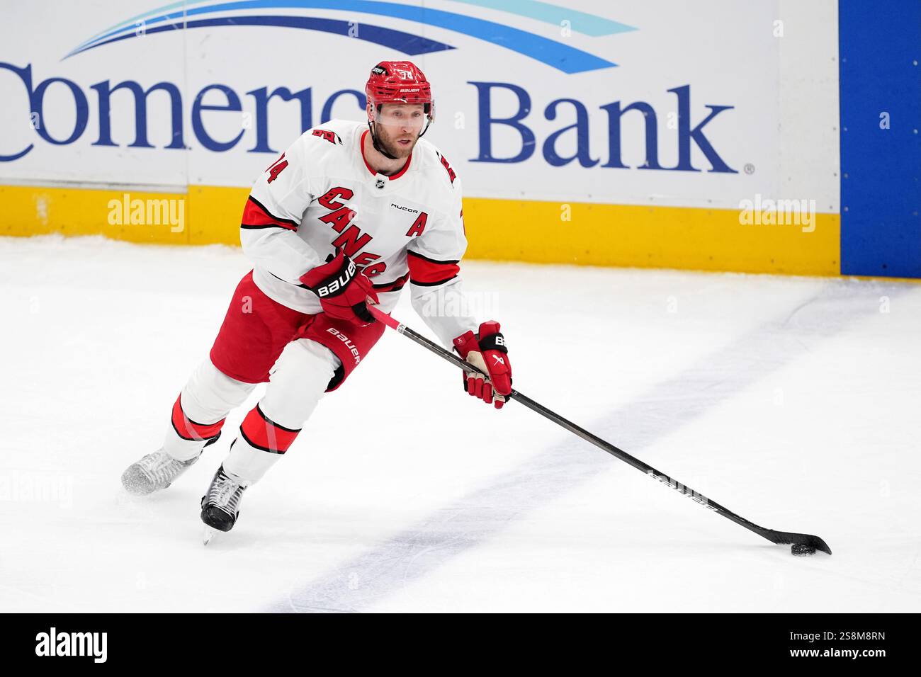 Carolina Hurricanes defenseman Jaccob Slavin controls the puck during ...