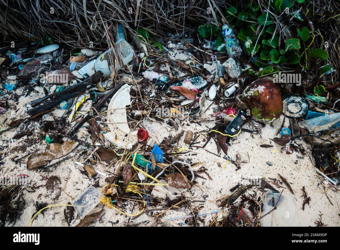 Koh Rong, Cambodia, January 22, 2025 Garbage and plastic waste is ...