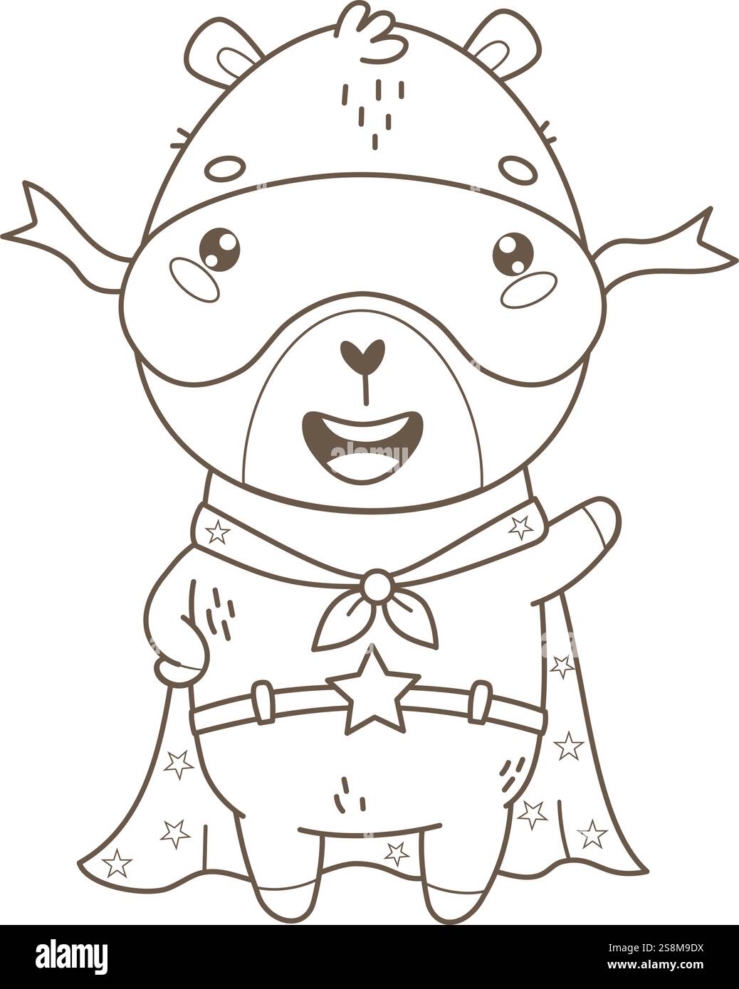 Outline cartoon Capybara Superhero in mask and star cloak. Funny kawaii ...