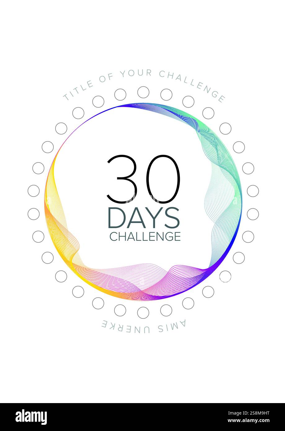 A vibrant 30 days challenge design A4 size template with a colorful ...