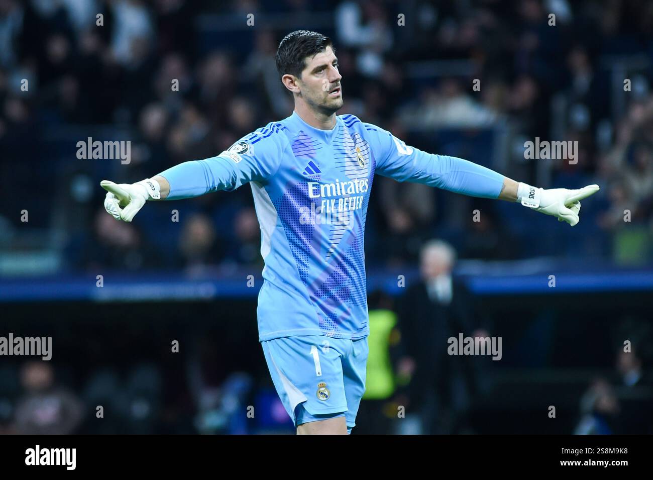 Madrid, Spain. 22nd Jan, 2025. Thibaut Courtois of Real Madrid reacts ...