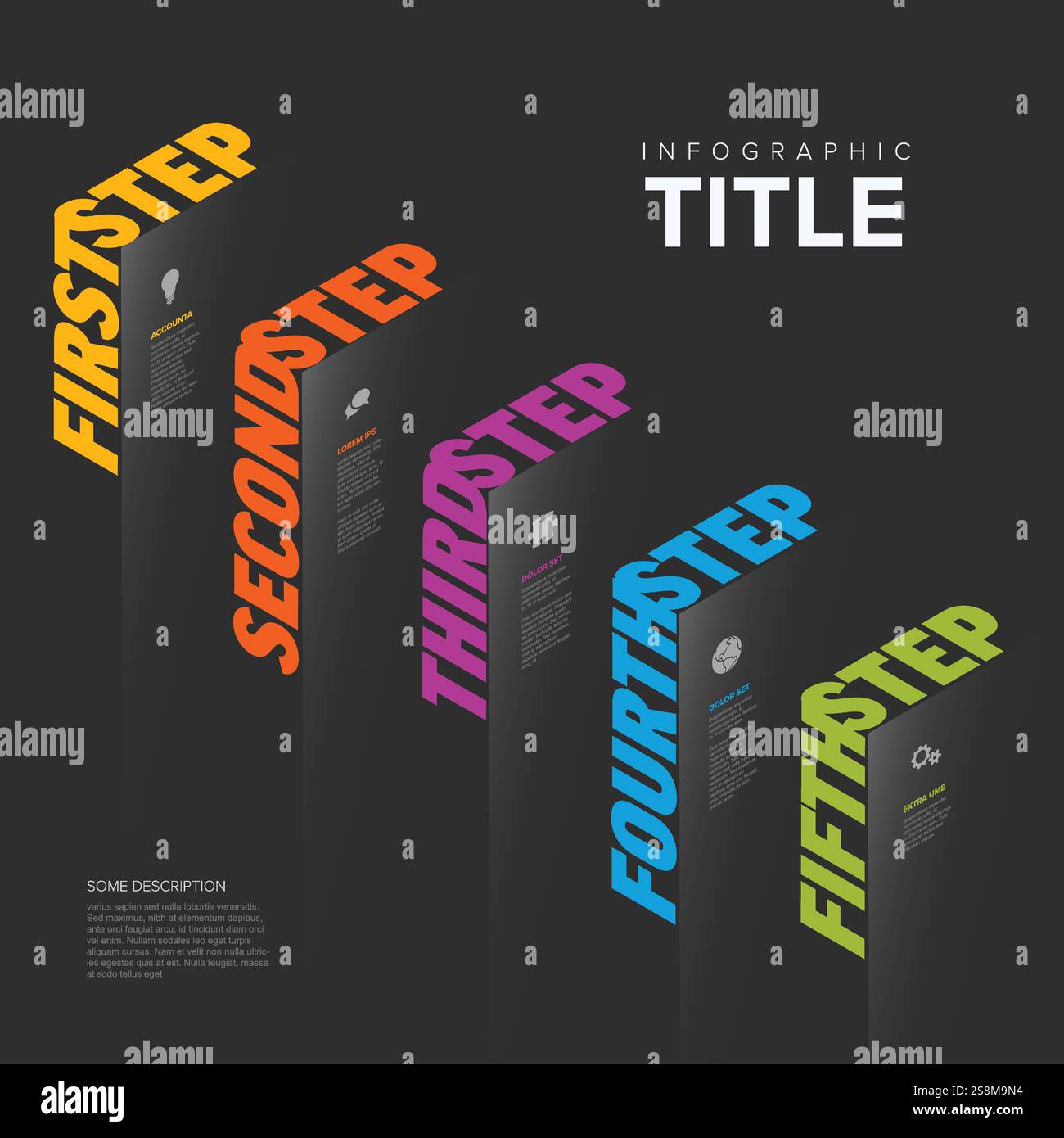 A colorful Dark five-step infographic illustrates a process in vibrant ...