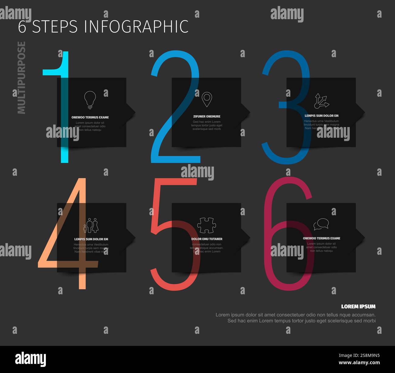 A colorful 6 steps infographic displays a structured plan. Numbers 1 to ...