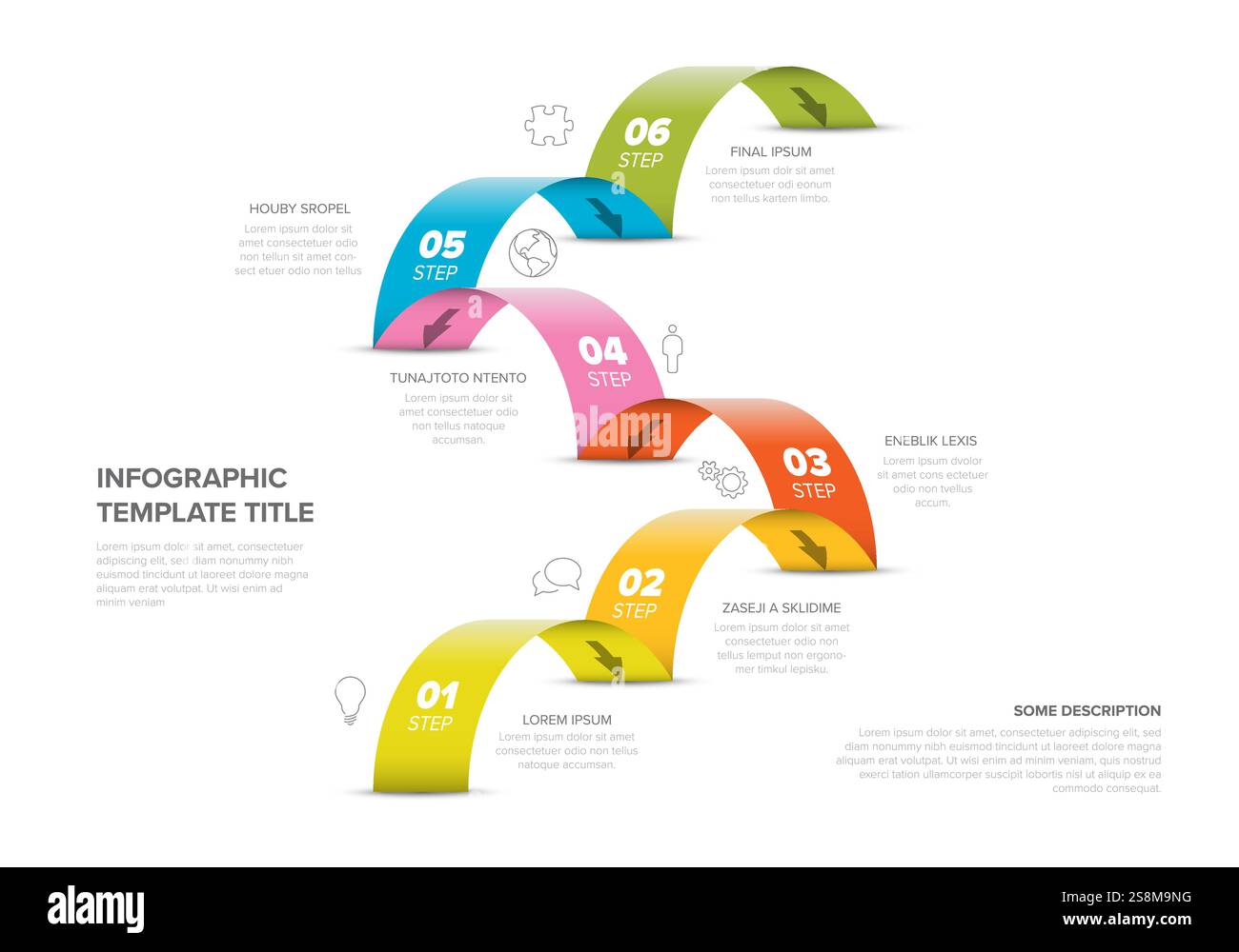 This infographic image displays a six-step process with vibrant ...