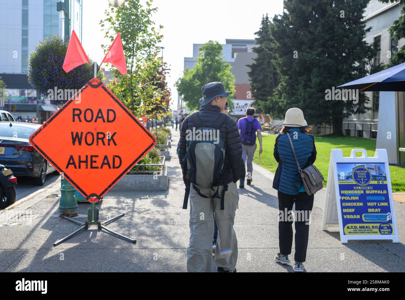 Anchorage, Alaska - August 4 2023: Tourists walking on the pedestrian ...