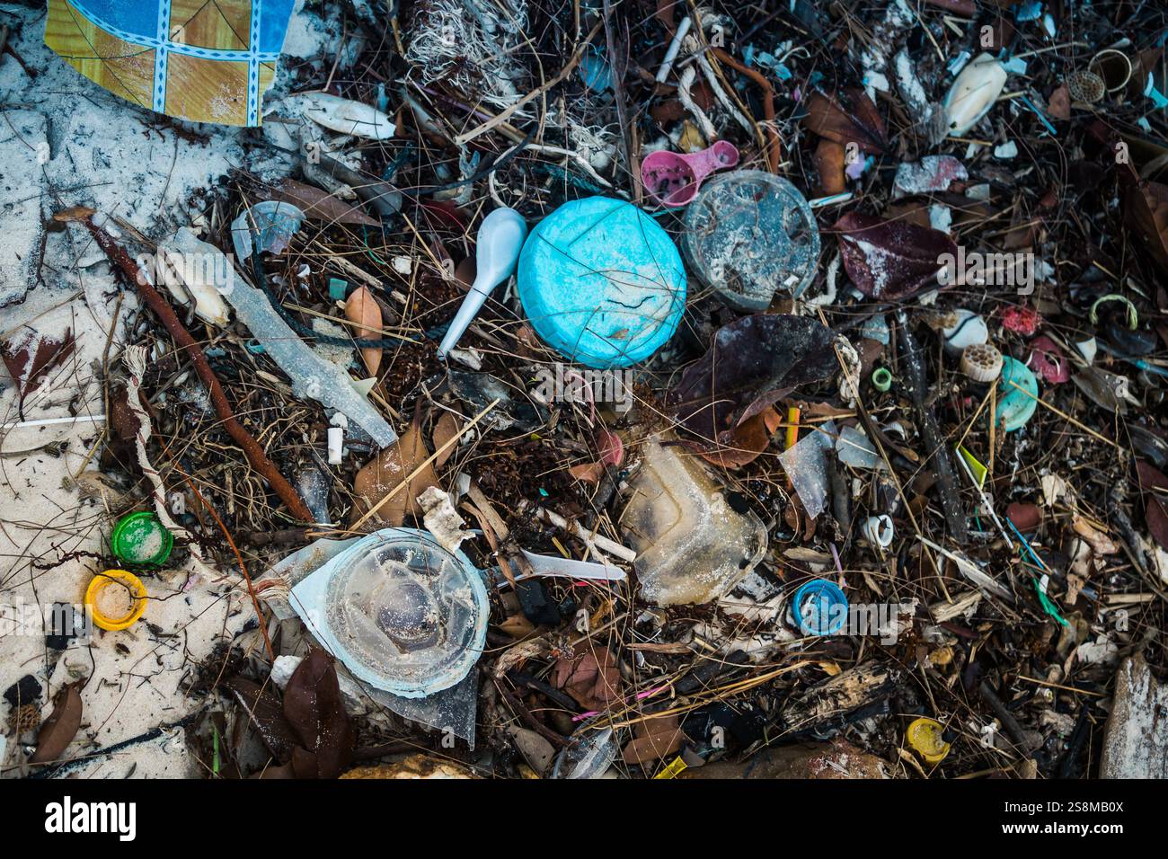 Koh Rong, Cambodia, January 22, 2025 Garbage and plastic waste is ...