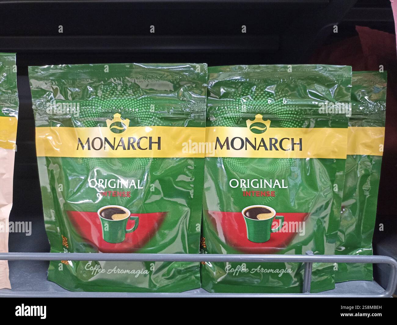 Monarch original intense coffee packaging on shelf Stock Photo - Alamy