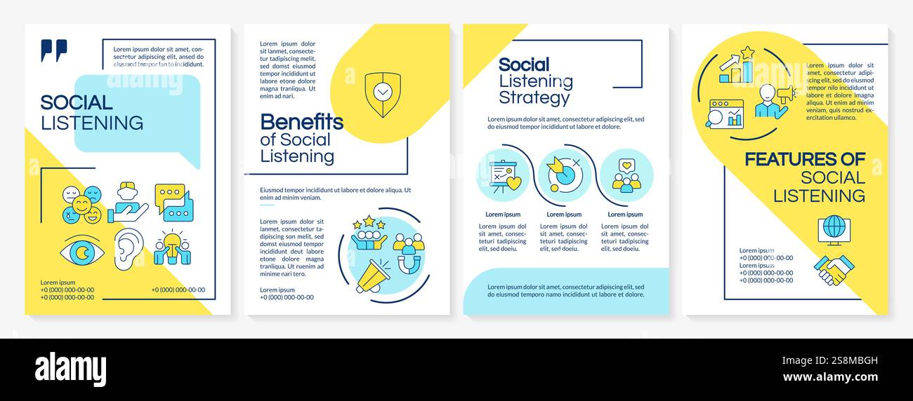 Social media listening blue and yellow brochure template Stock Vector ...