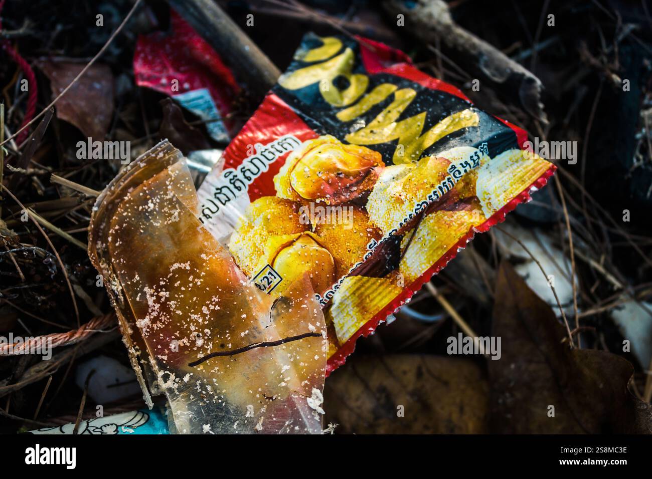 Koh Rong, Cambodia, January 22, 2025 Garbage and plastic waste is ...