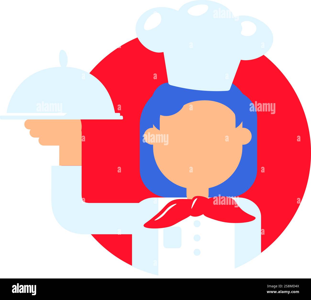 Colorful vector illustration of a French chef in a cap with a dish in a ...