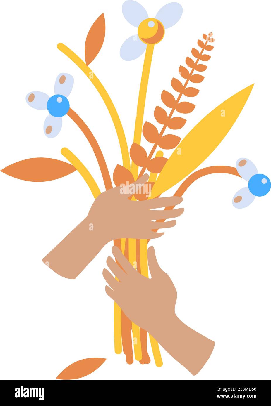 Vector graphic illustration of hands holding a bunch of wilted flowers ...