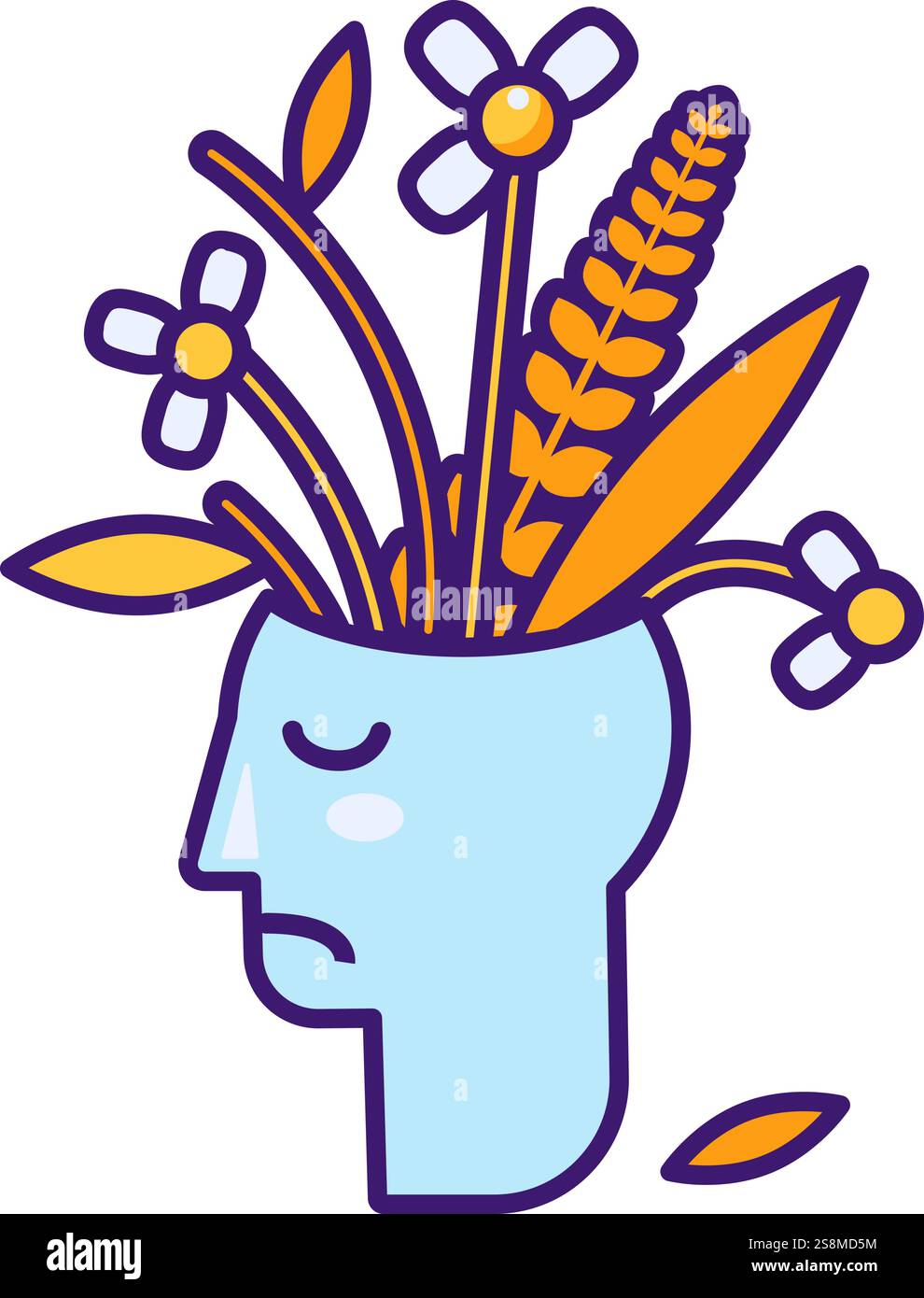 Vector graphic illustration of autumnal nosegay blooming out from head ...