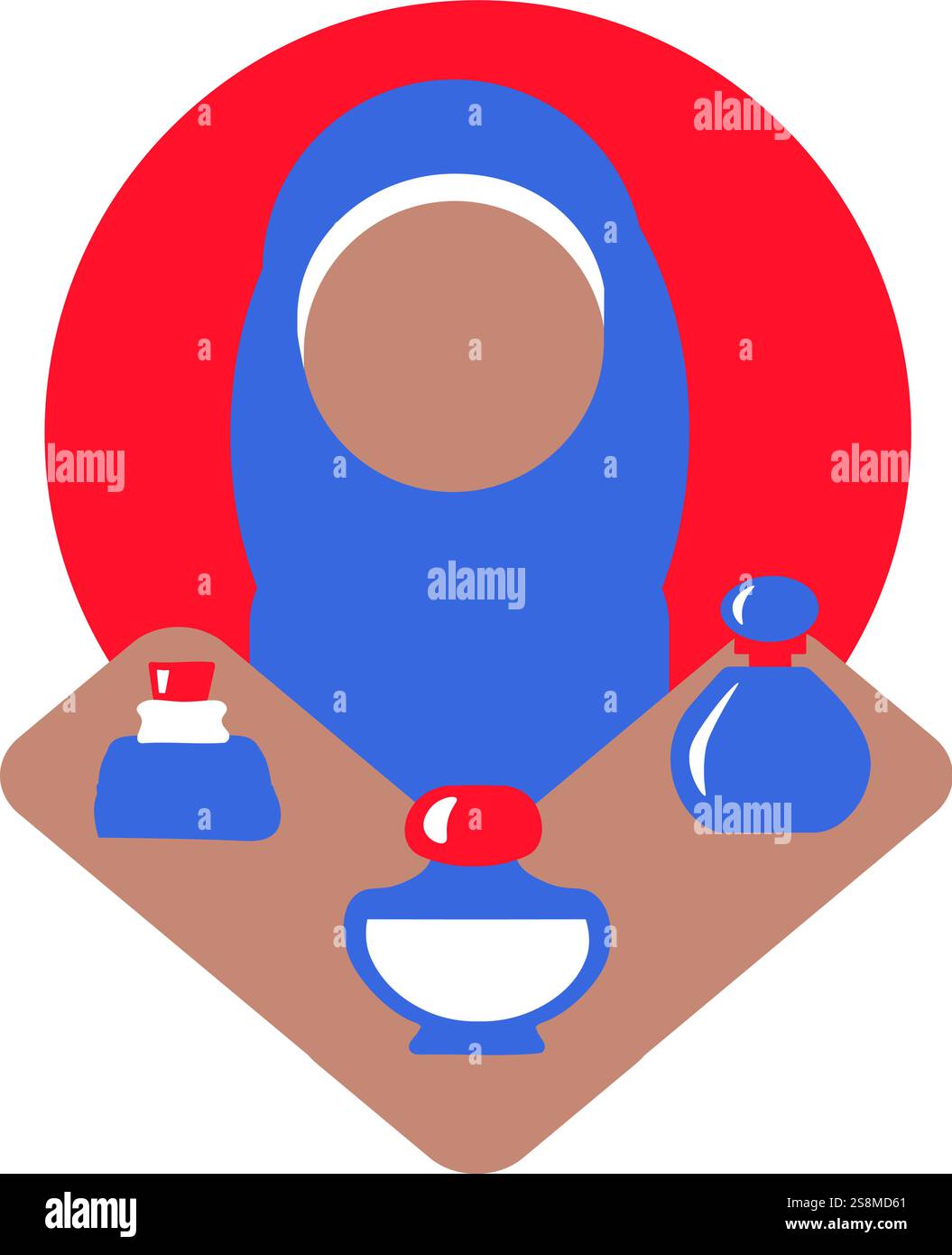 Colorful vector illustration of a woman chooses a French perfume while ...