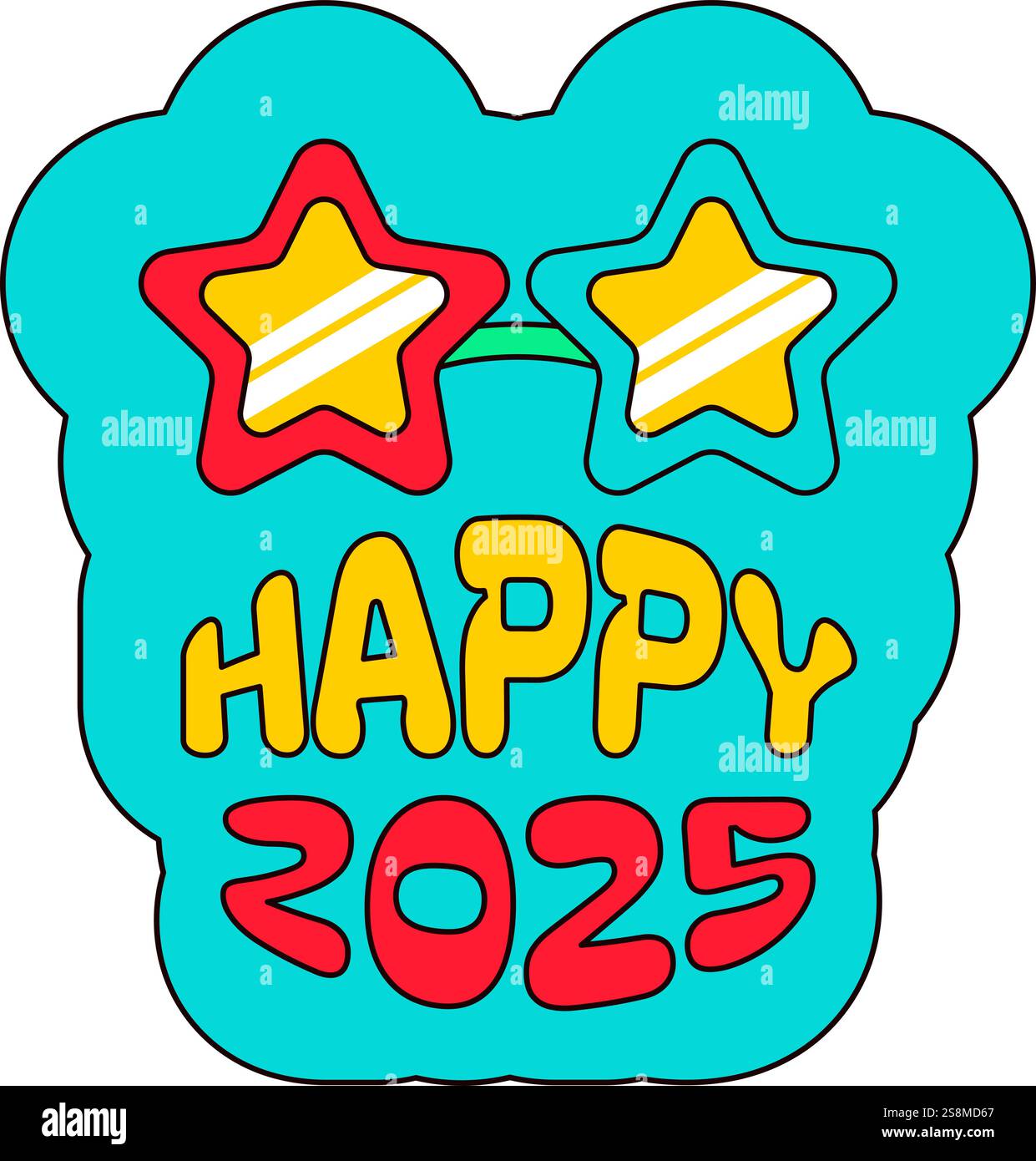 New Year carnival inscription happy 2025 and fashionable star glasses ...