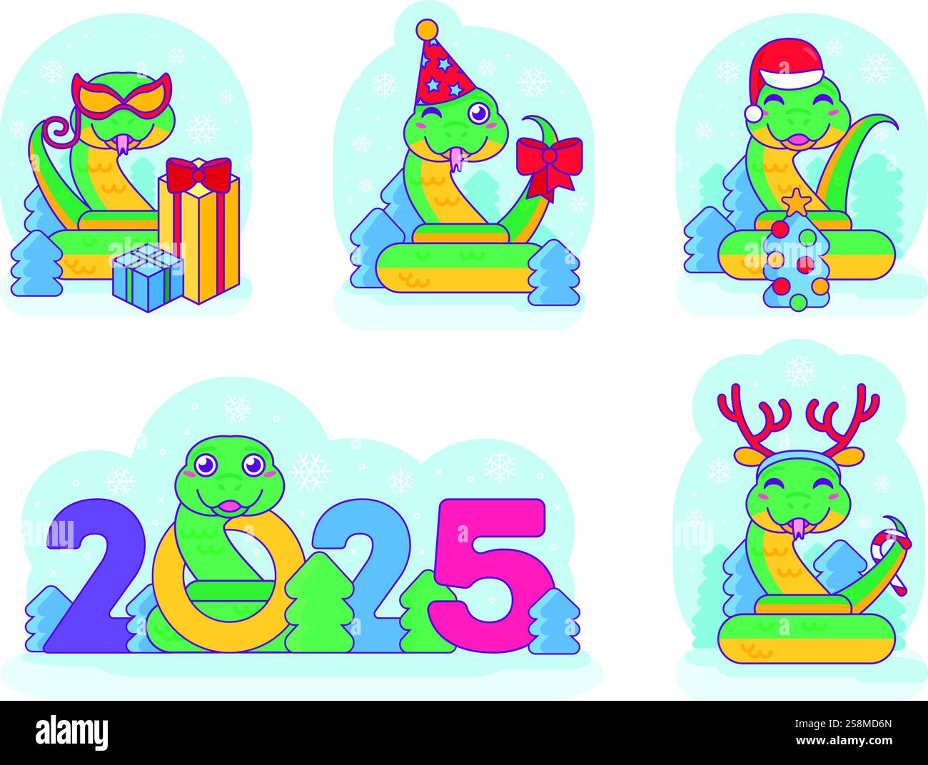 Chinese new year snake set In masquerade costume, accepts gifts, smiles ...