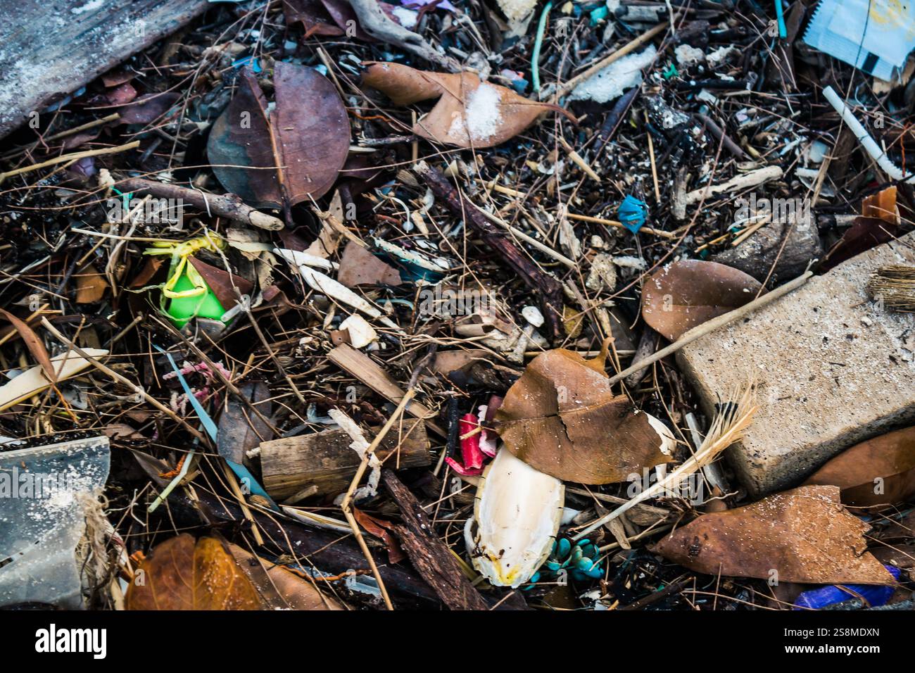 Koh Rong, Cambodia, January 22, 2025 Garbage and plastic waste is ...