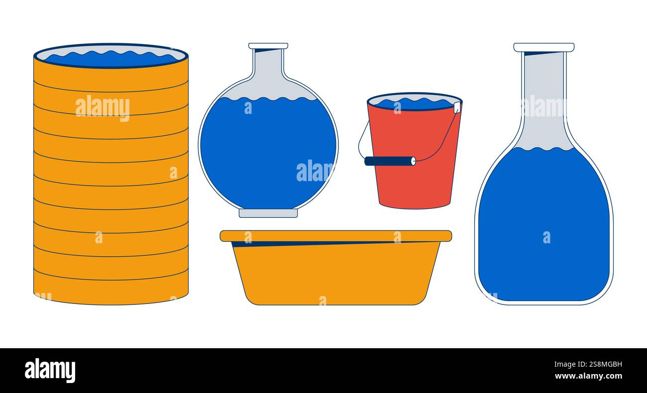 Various water containers 2D cartoon objects set Stock Vector Image ...