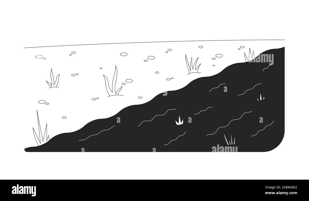 Cross-section of land with grass and water linear illustration Stock ...