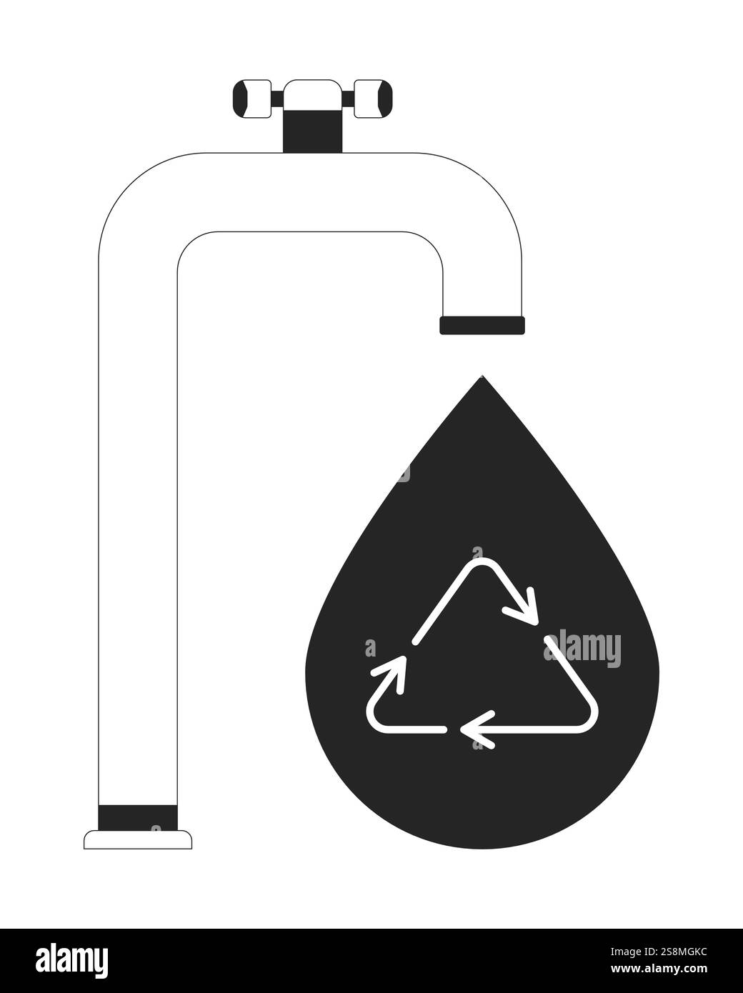 Water faucet with recycling symbol black and white 2D line object Stock ...