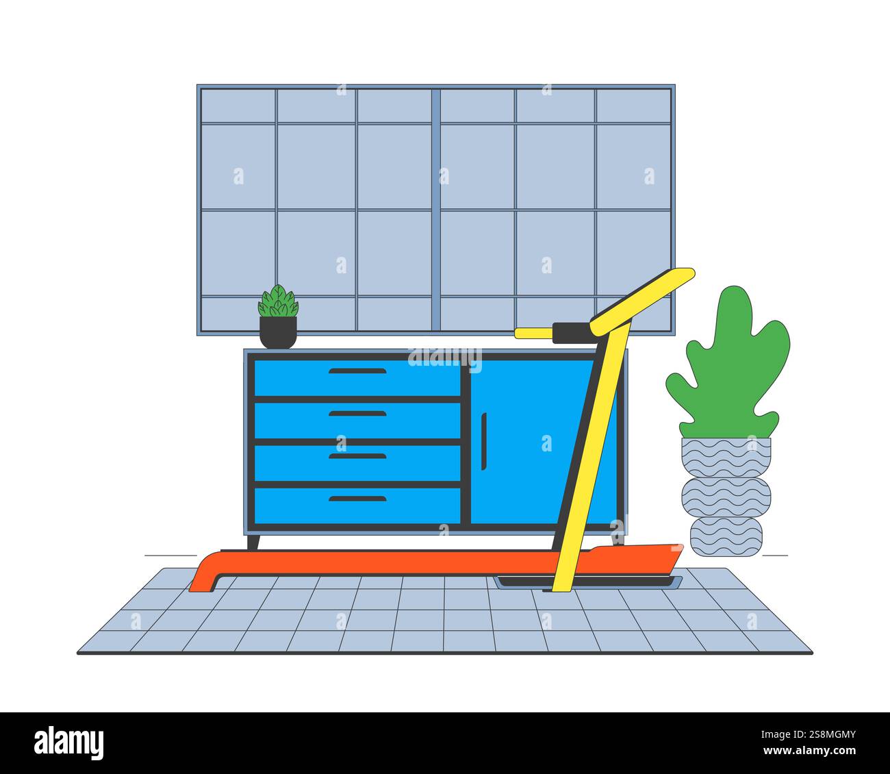 Treadmill and cabinet in home gym room cartoon flat illustration Stock ...