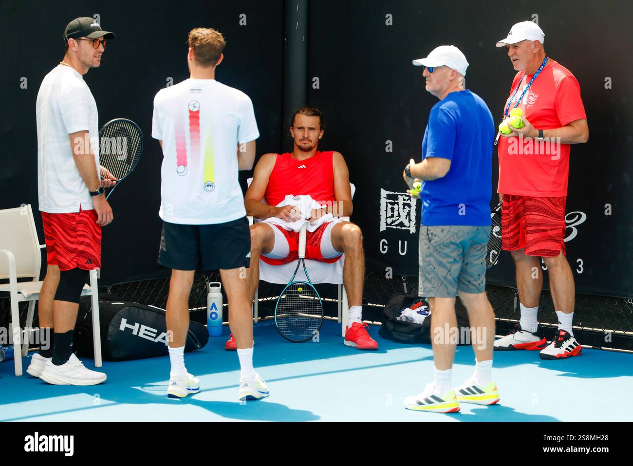 19 January 2025, Australia, Melbourne: Tennis, Grand Slam - Australian Open. Mischa Zverev (l-r ...