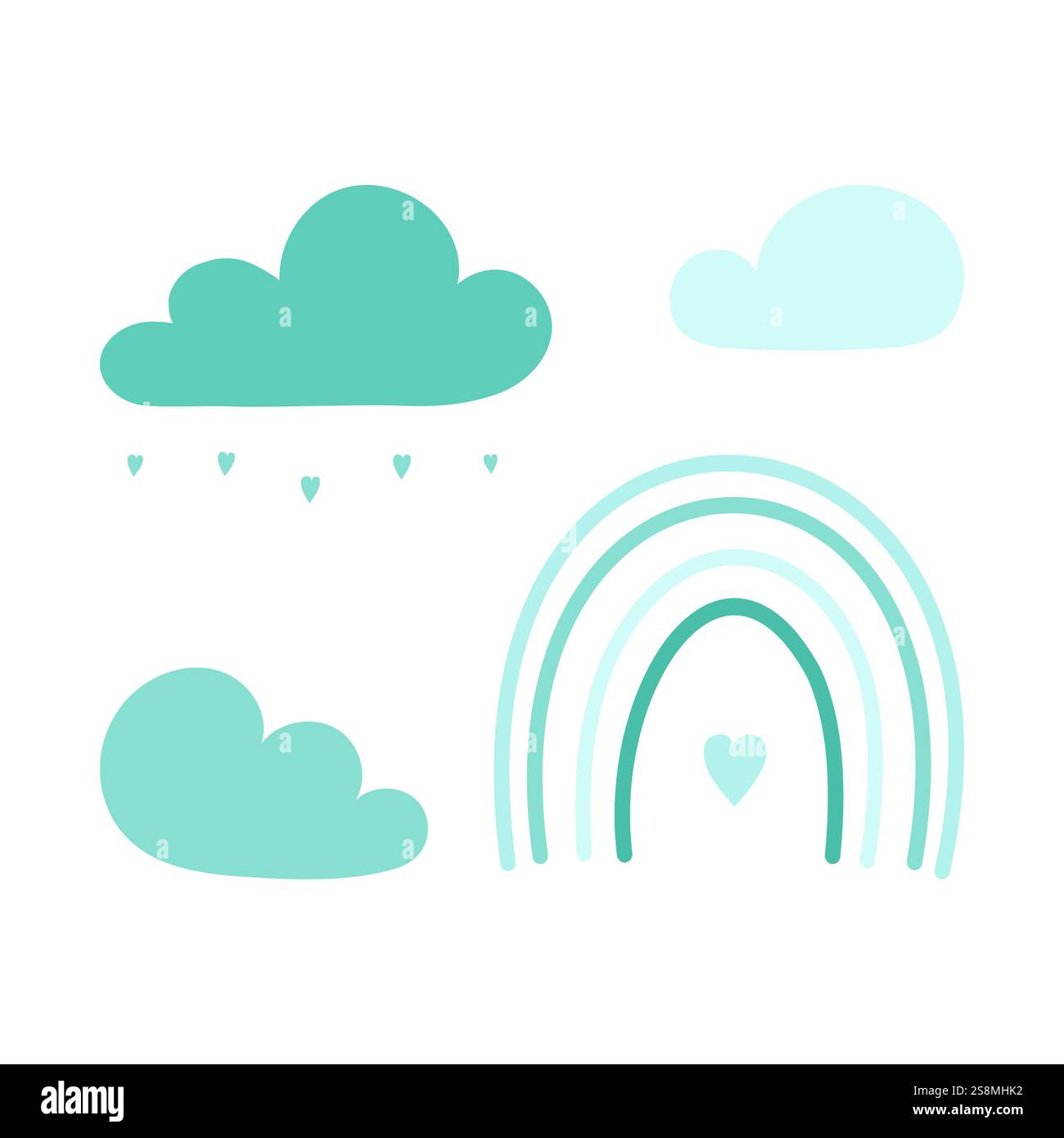Set of sky elements blue clouds rain rainbow, simple drawings by child ...