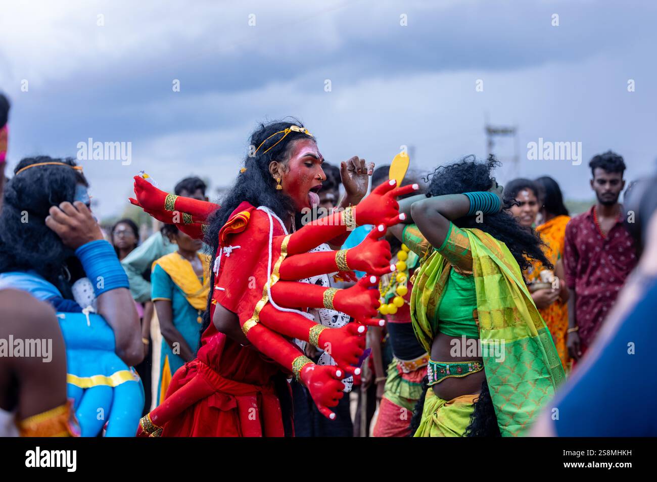Kulasai, Portrait of indian hindu devotee with painted face and dressed ...