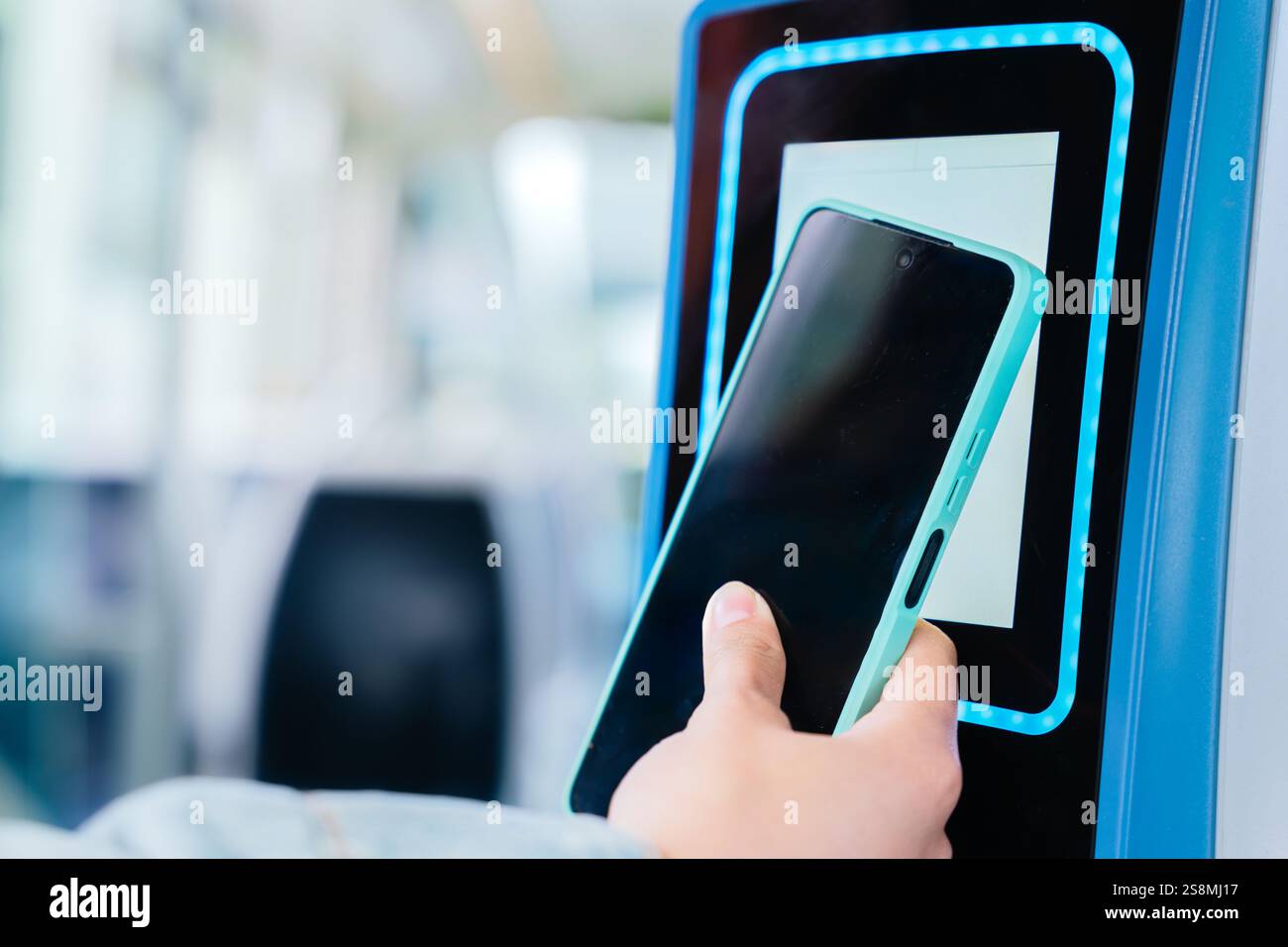 Hand Scanning Smartphone on Contactless Ticket Validator in Public ...