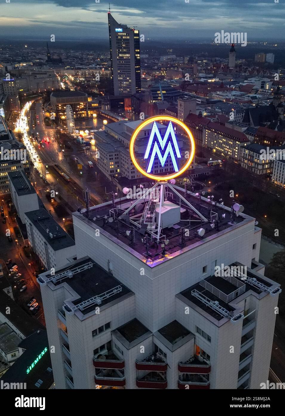 23 January 2025, Saxony, Leipzig: The double-M of the Leipziger Messe ...