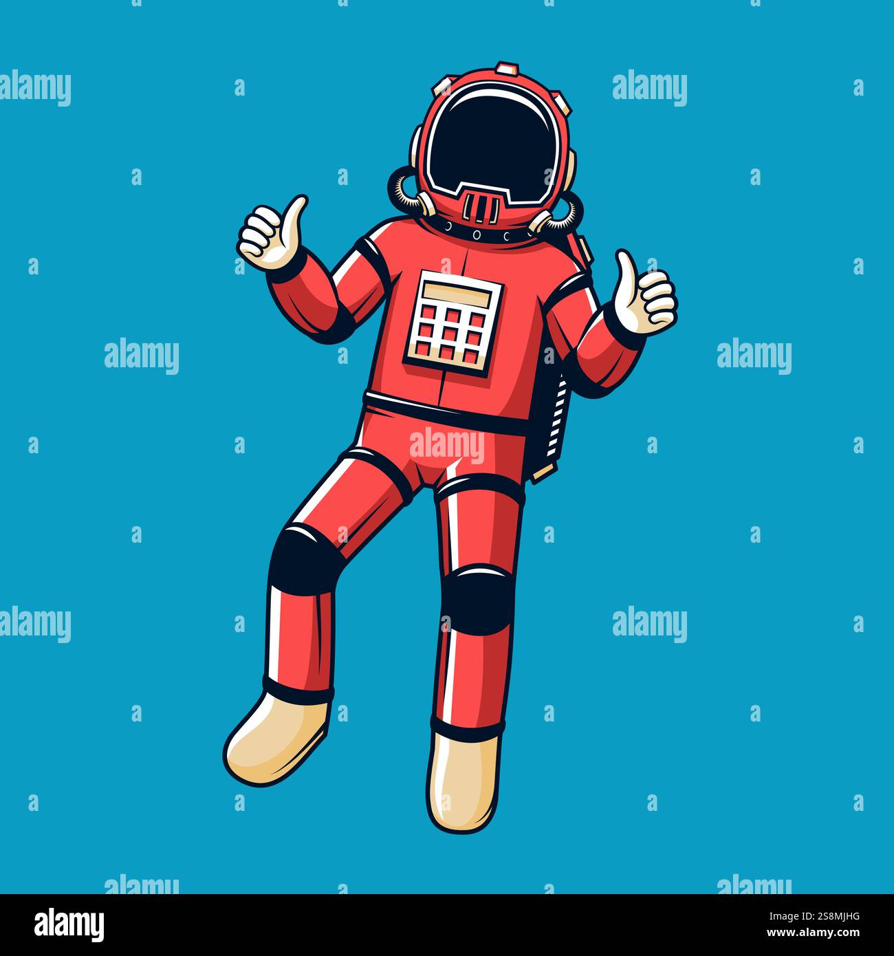 Astronaut in red spacesuit floating, while giving a thumbs up Stock ...