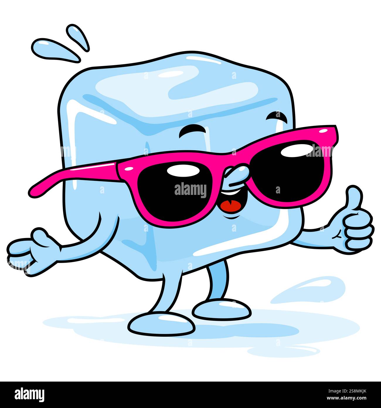 Ice cube character with sunglasses. Ice block for frozen drinks. Cold ...