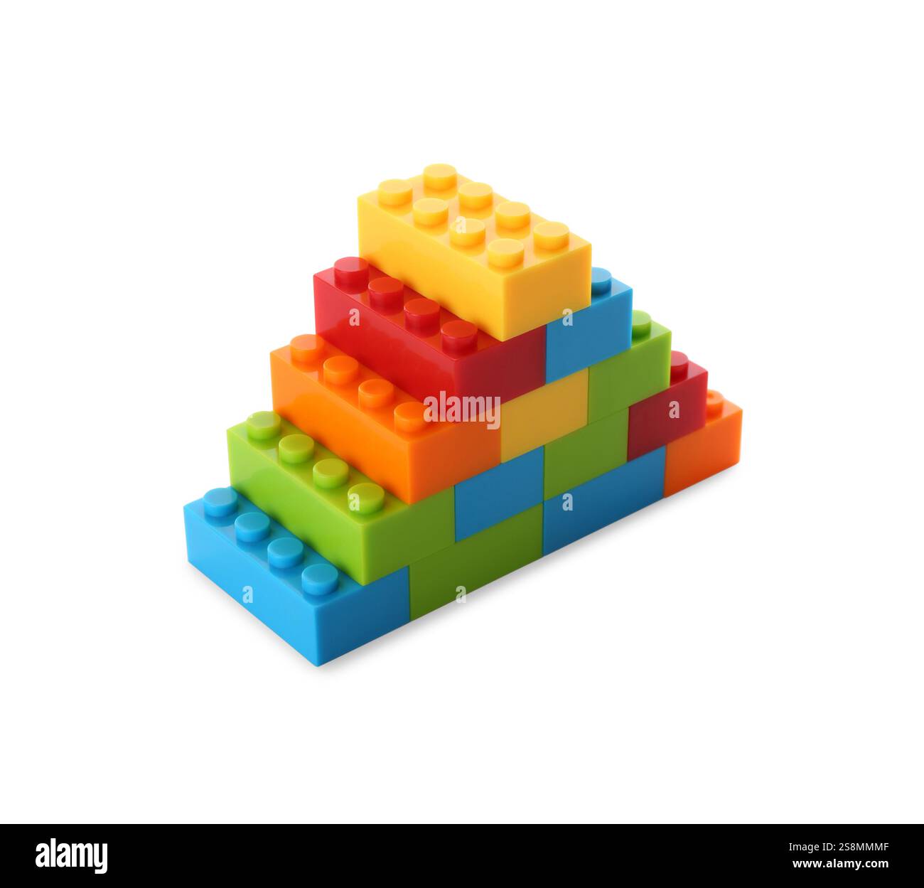 Construction toy. Pyramid made with building bricks isolated on white ...