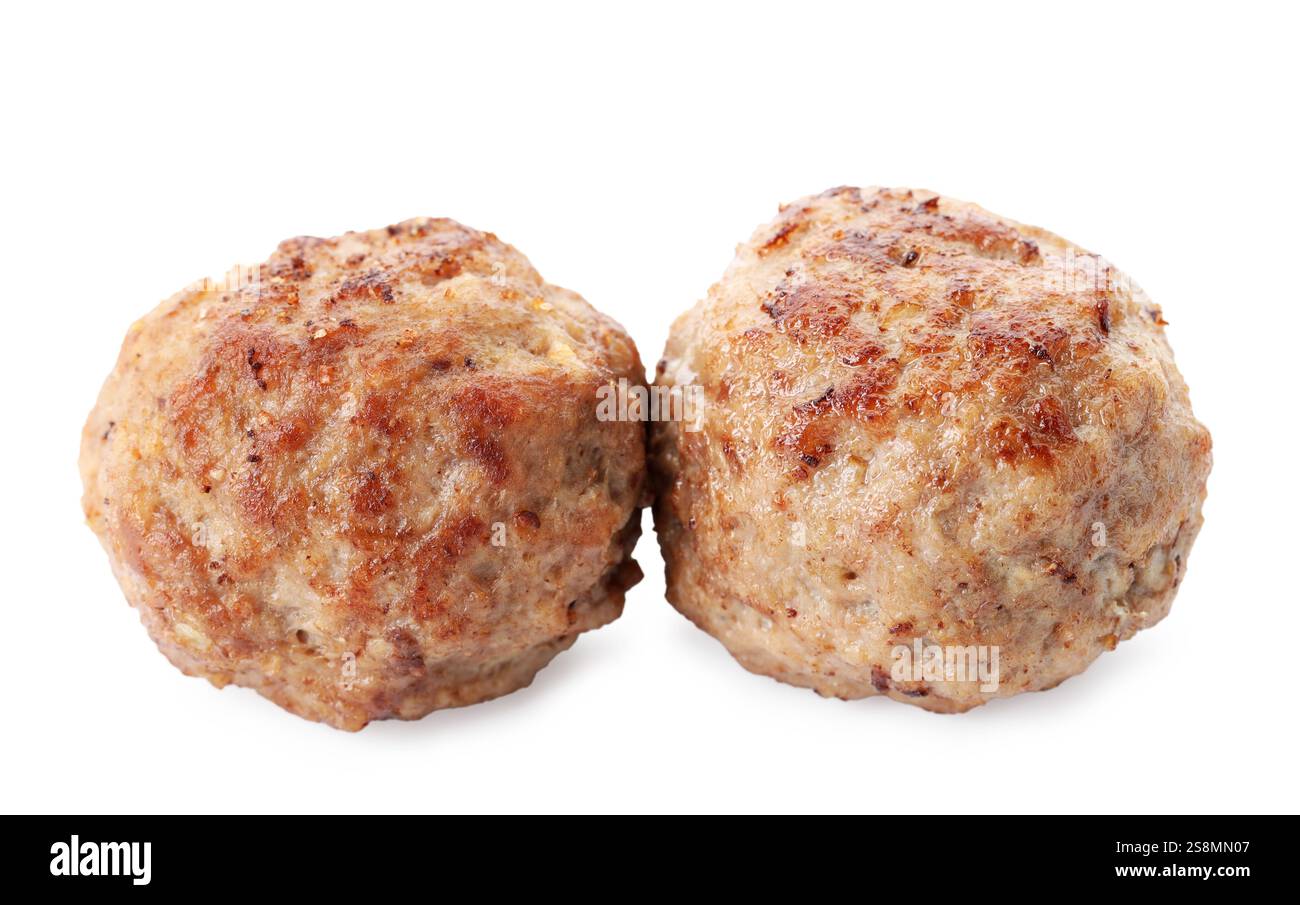 Two tasty cooked meatballs isolated on white Stock Photo - Alamy