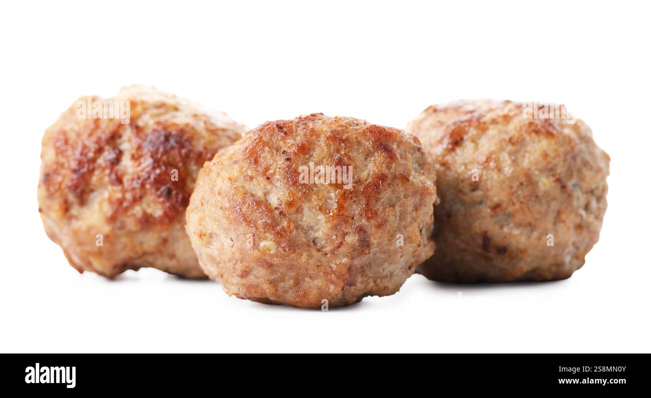 Group of tasty cooked meatballs isolated on white Stock Photo - Alamy