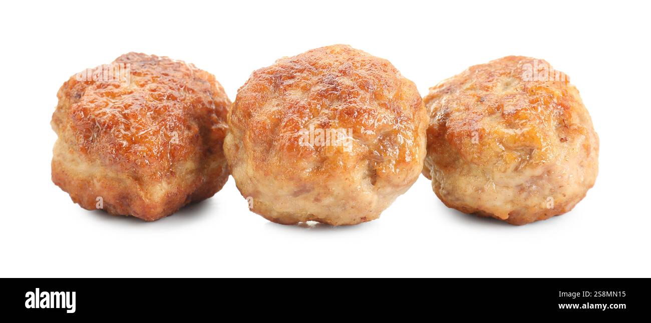 Three tasty cooked meatballs isolated on white Stock Photo - Alamy