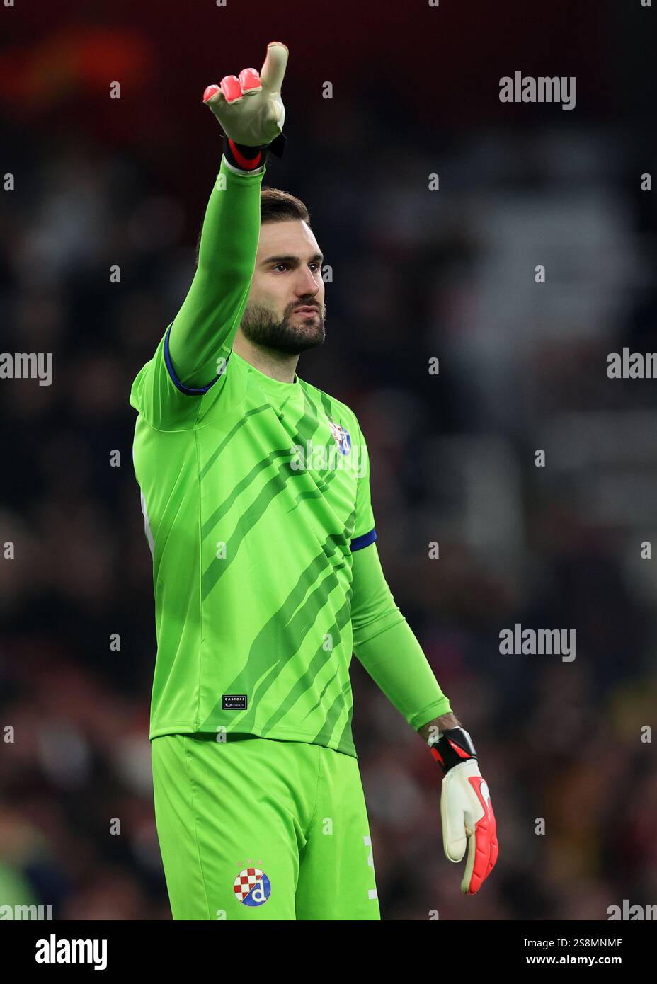 London, UK. 22nd Jan, 2025. Dinamo's goalkeeper Ivan Nevistic during the UEFA Champions League ...