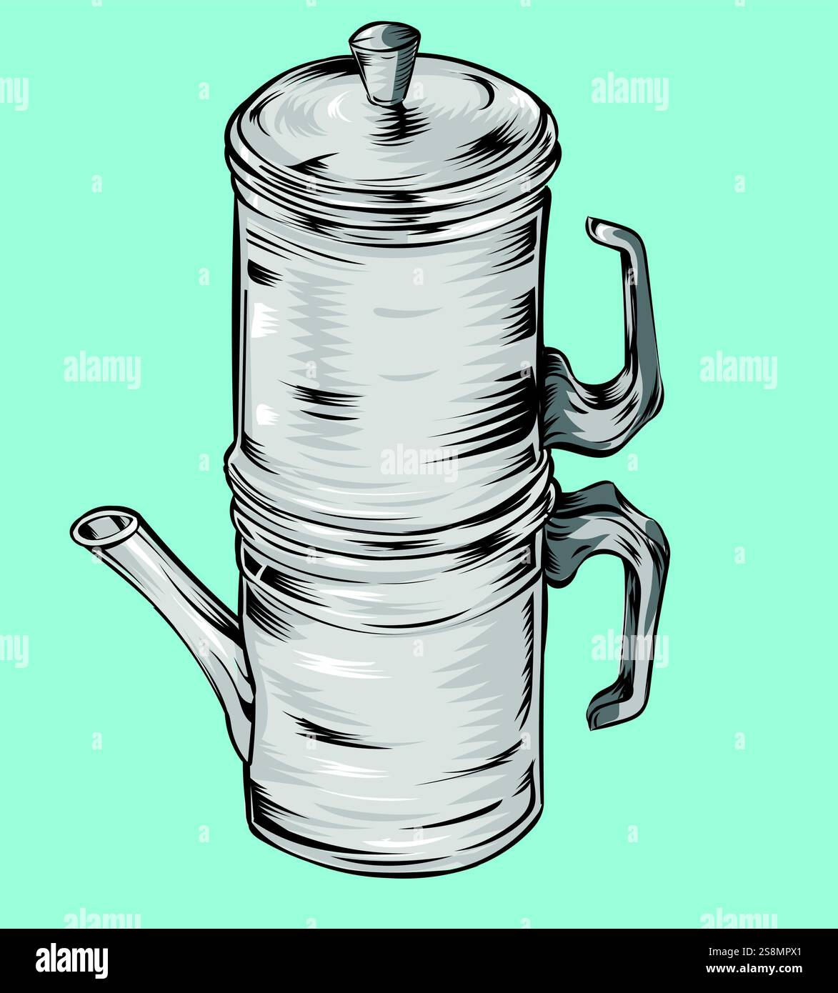 Neapolitan flip coffee pot hand drawn. vector illustration Stock Vector ...