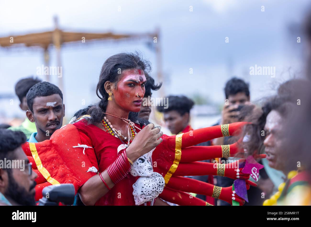 Kulasai, Portrait of indian hindu devotee with painted face and dressed ...