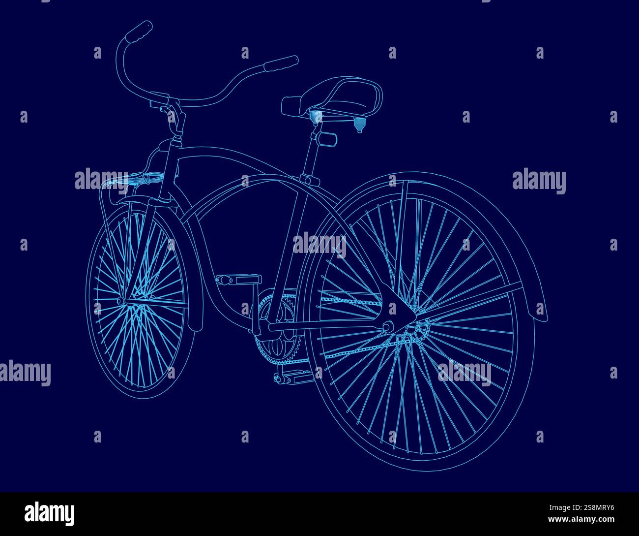 Blue bicycle with a seat. The bike is shown in a blue drawing Stock ...