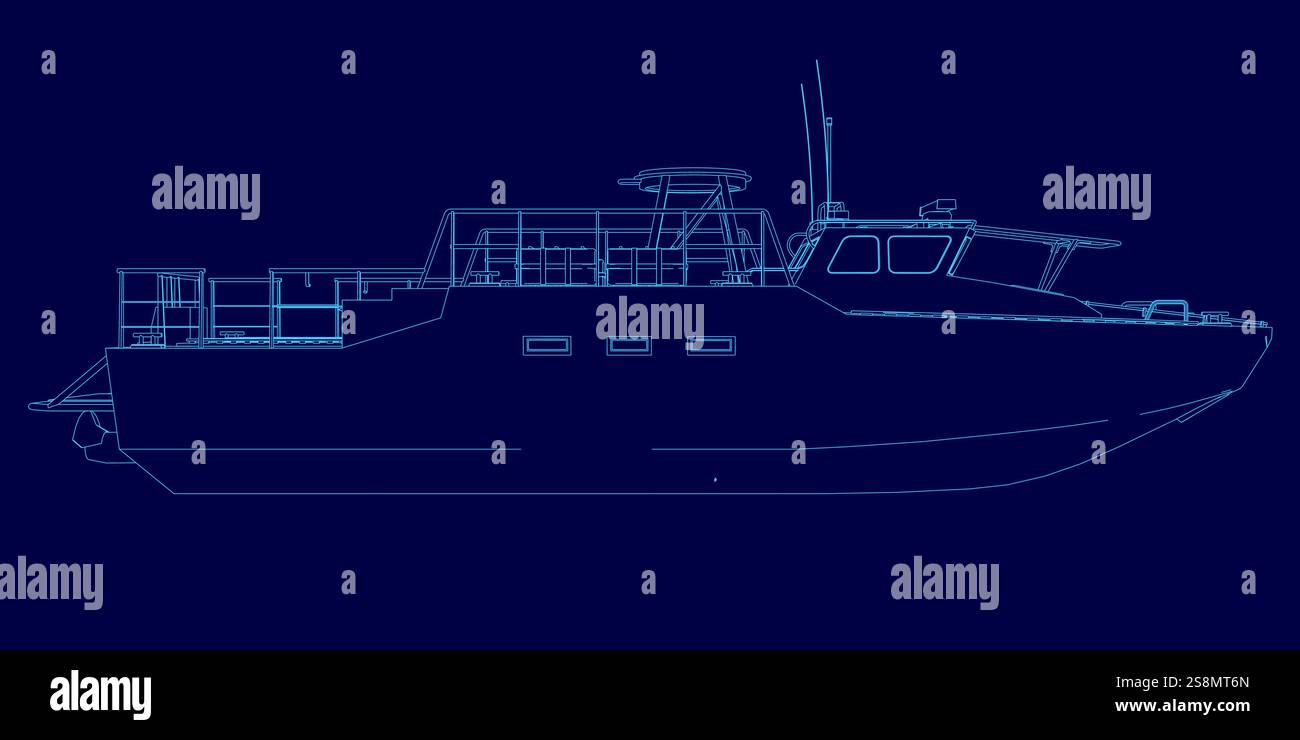 Blue boat outline. The boat is shown in a blue drawing Stock Vector ...