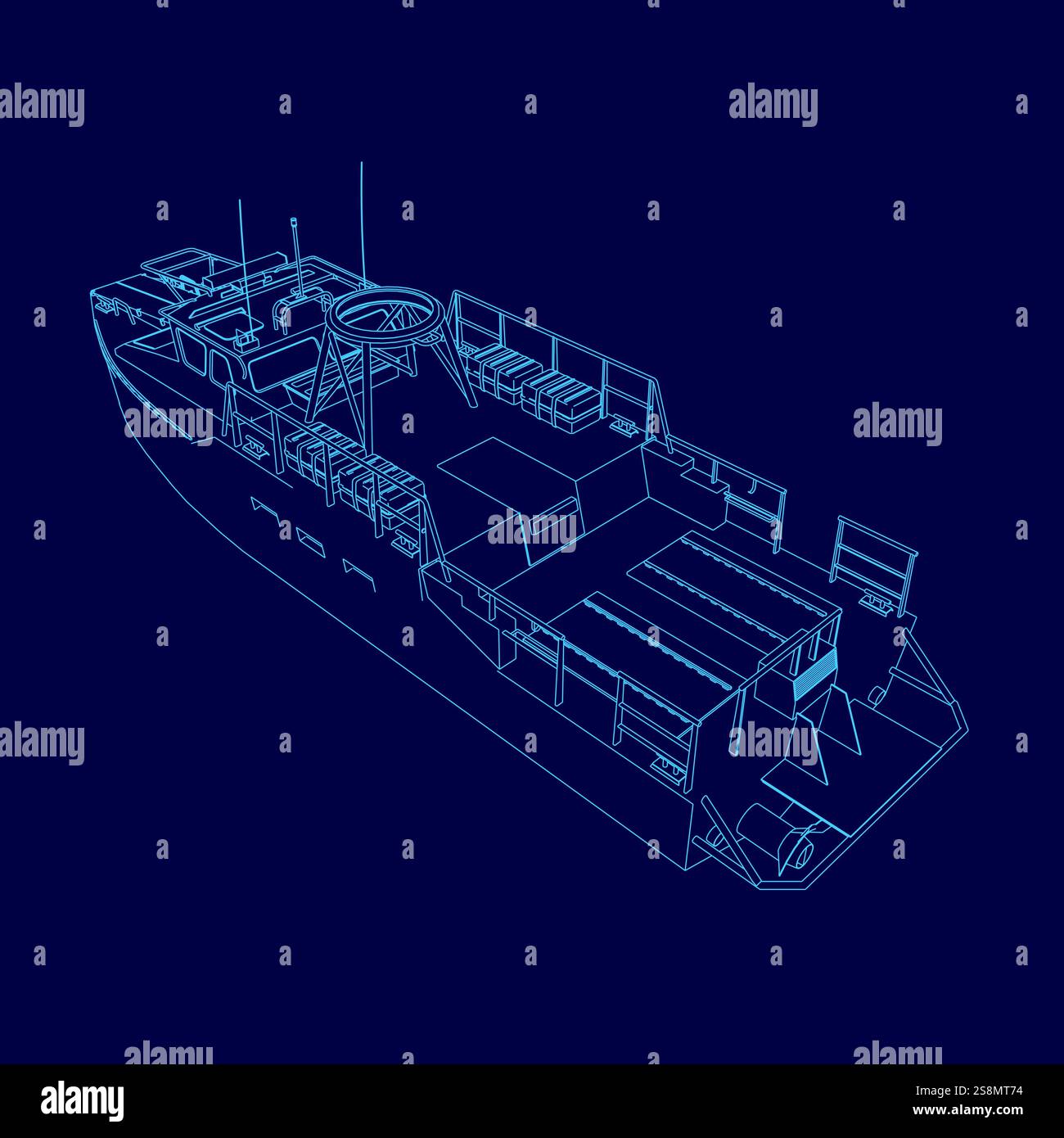 Blue boat contour. The boat is shown in a blue drawing Stock Vector ...