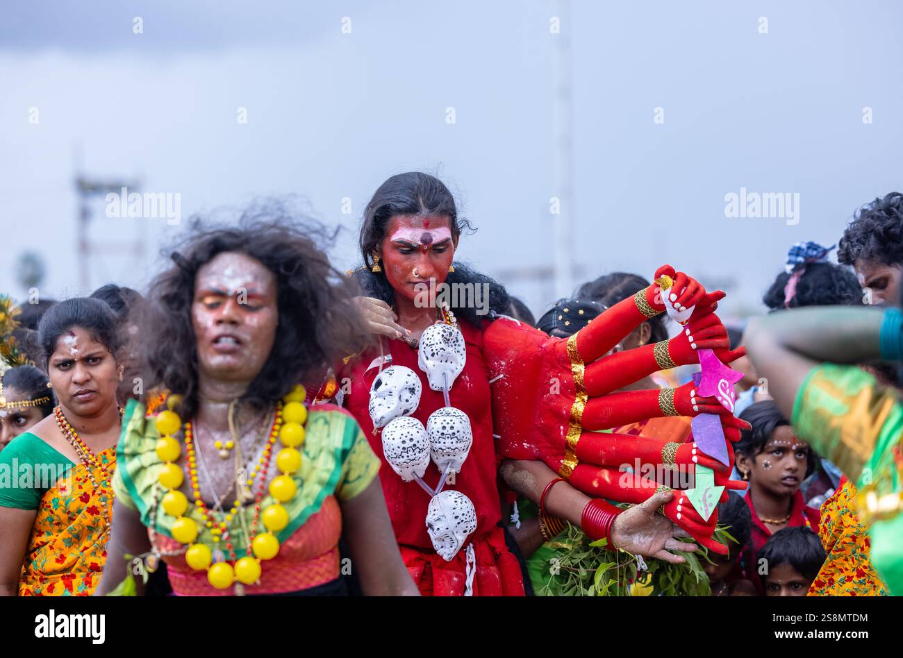Kulasai, Portrait of indian hindu devotee with painted face and dressed ...