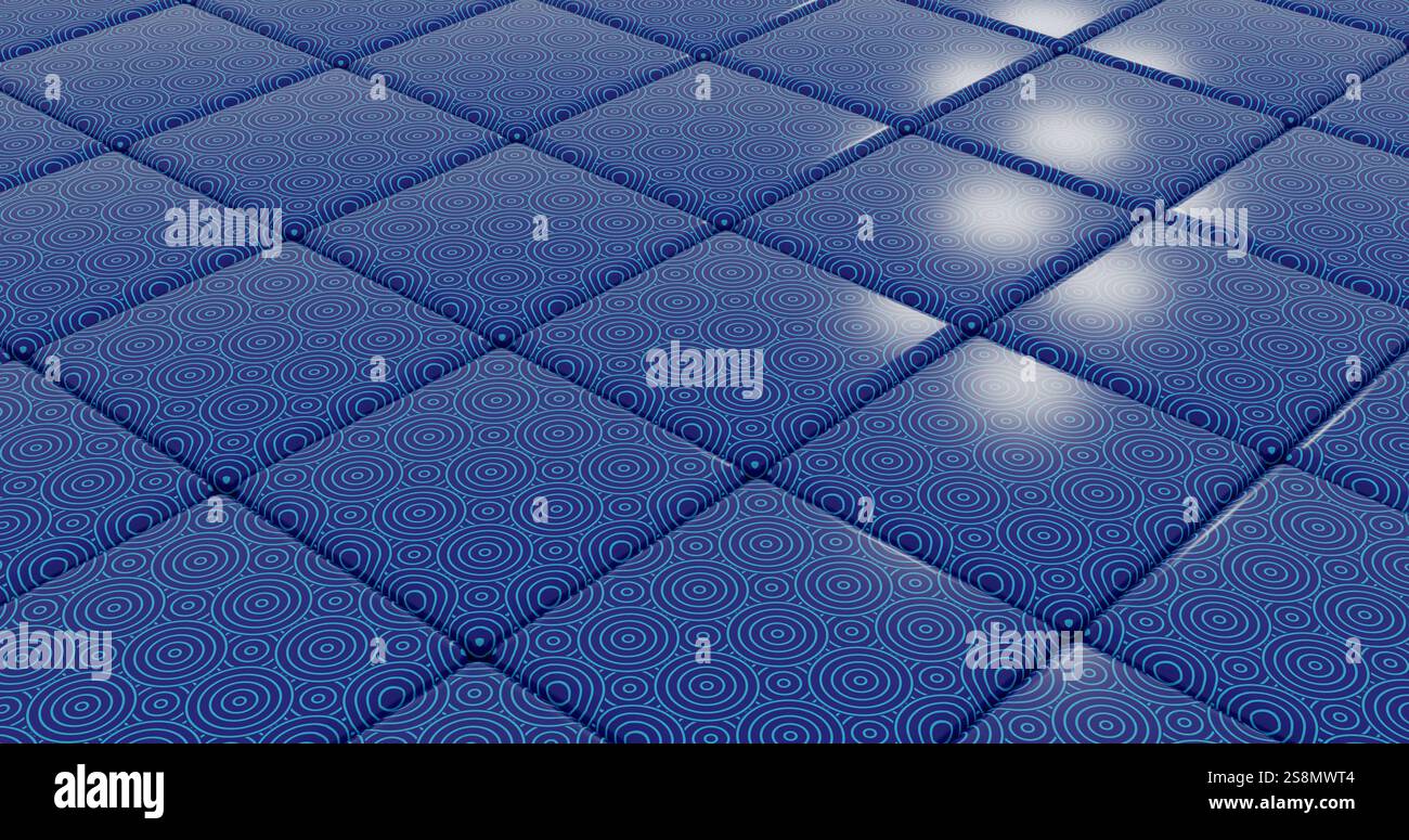 A blue tile floor with a pattern of circles. Japanese style. The tiles ...