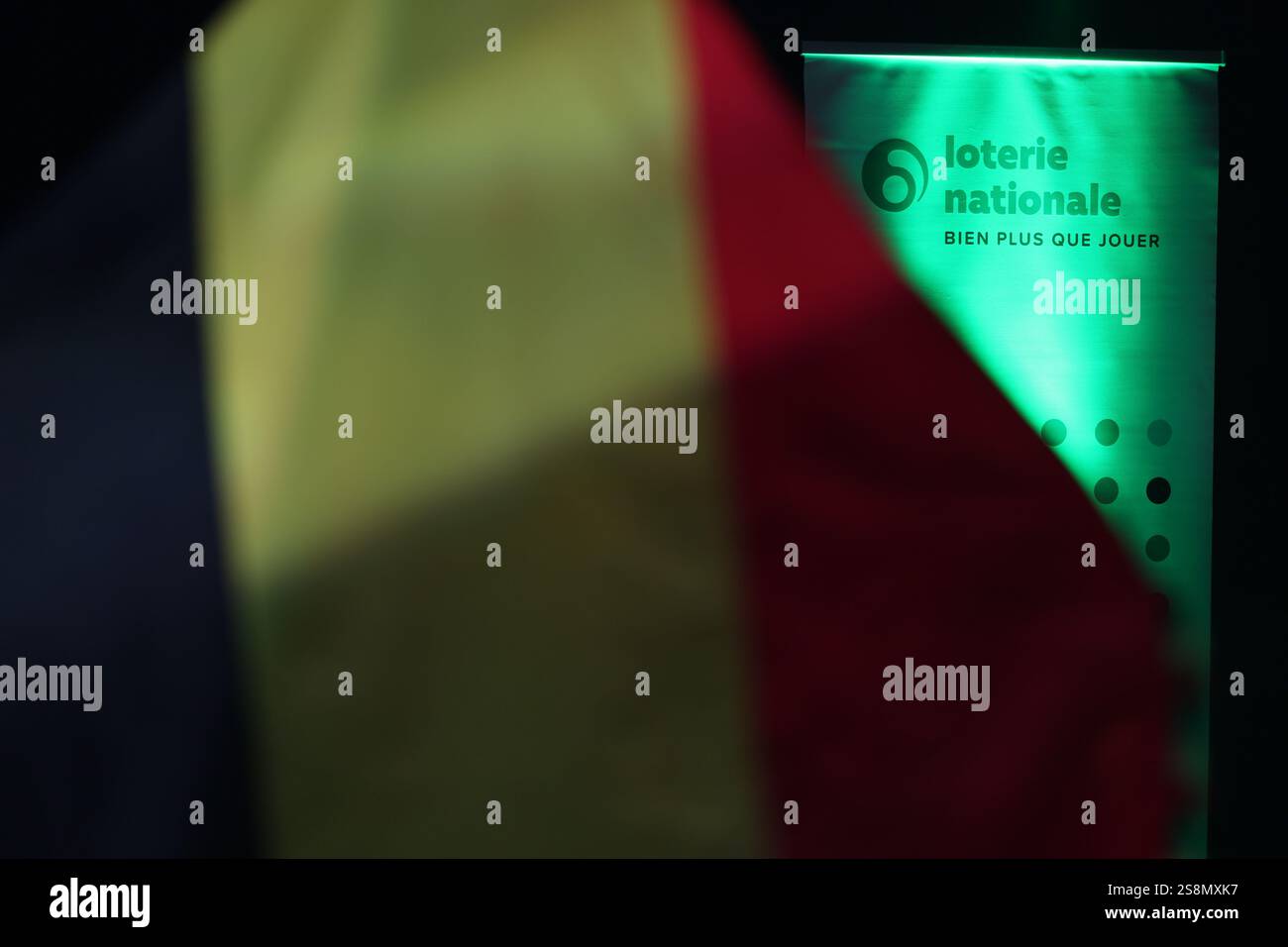 The Belgian flag pictured at the presentation of the 2024 figures for ...