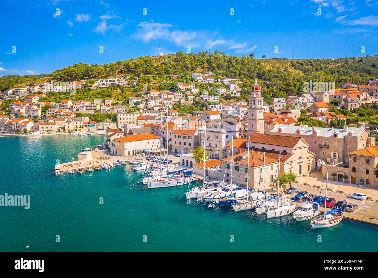 Picturesque coastal town of Pucisca on Brac Island, Croatia, known for ...