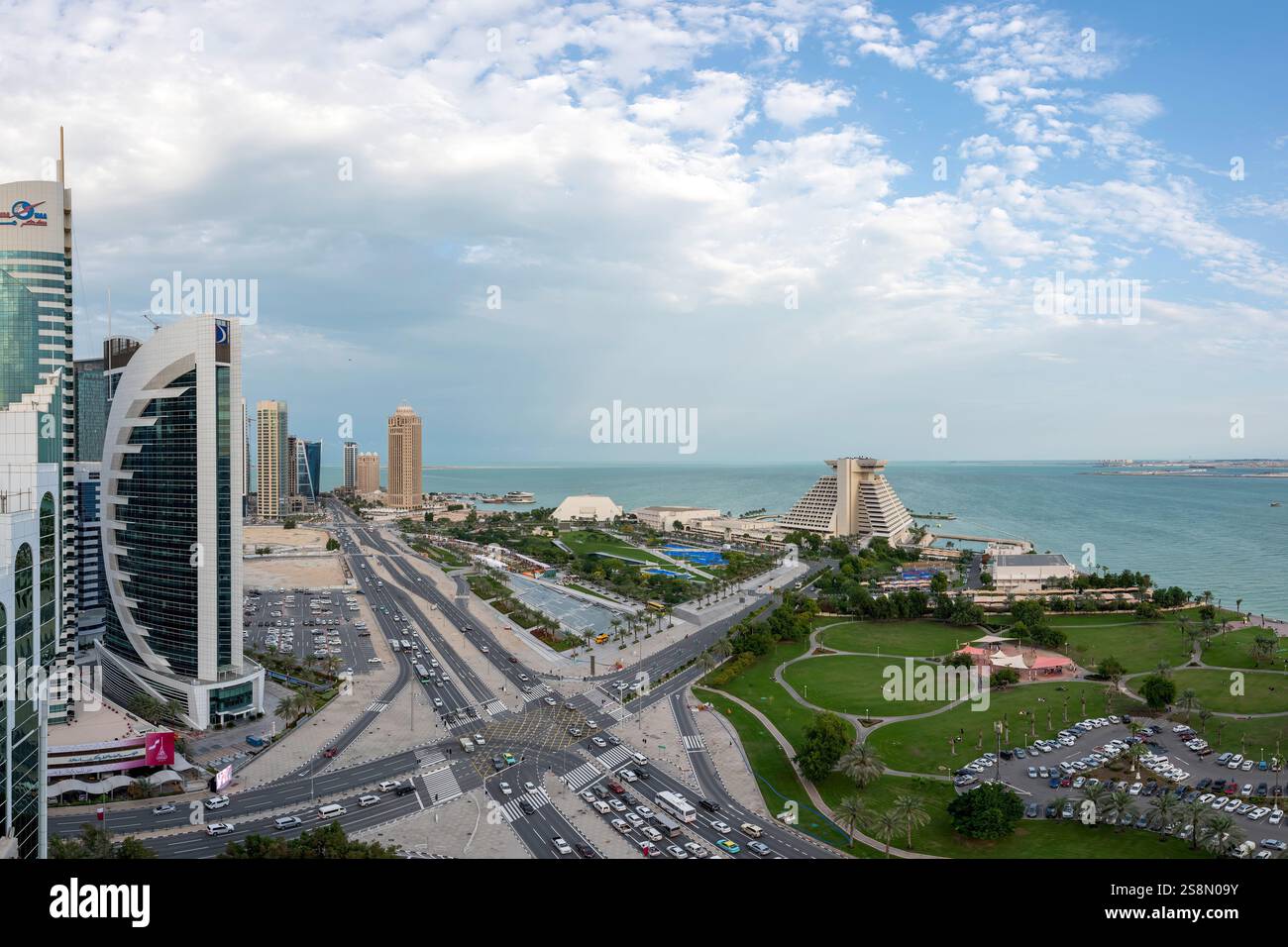 Doha Bank Tower and other several skyscrapers west bay Doha Qatar Stock ...