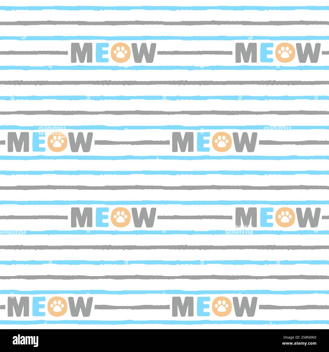Seamless pattern. Horizontal stripes with fuzzy edges and meow text ...