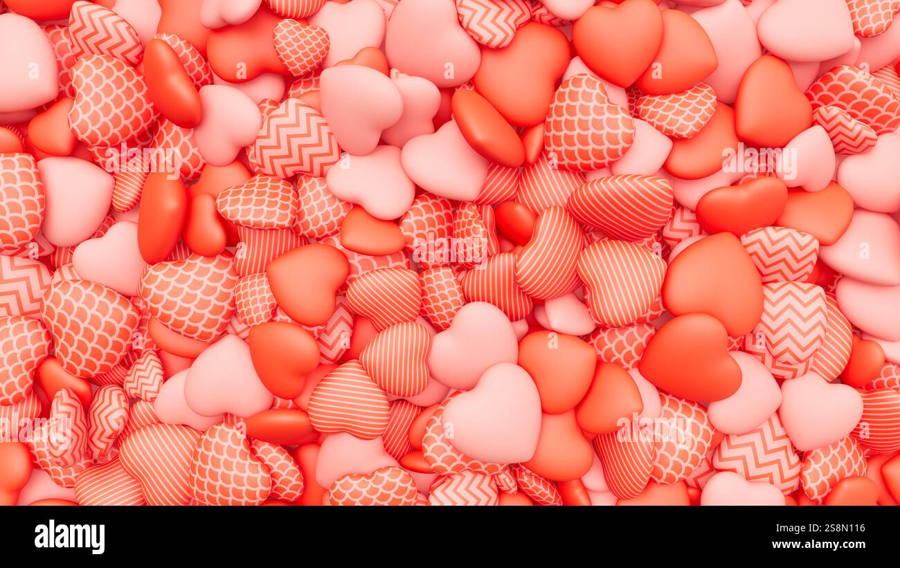 Light red textured hearts background for Valentine's Day. Pile of ...